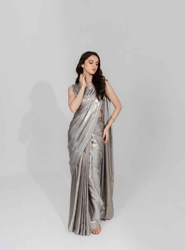 Stardust Silver Silk Saree – Hurf